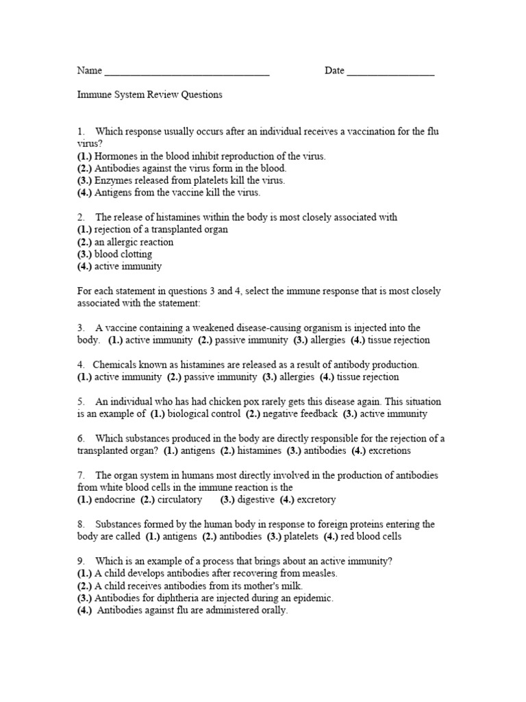 Immune System Review Questions | PDF | Immune System | Antibody