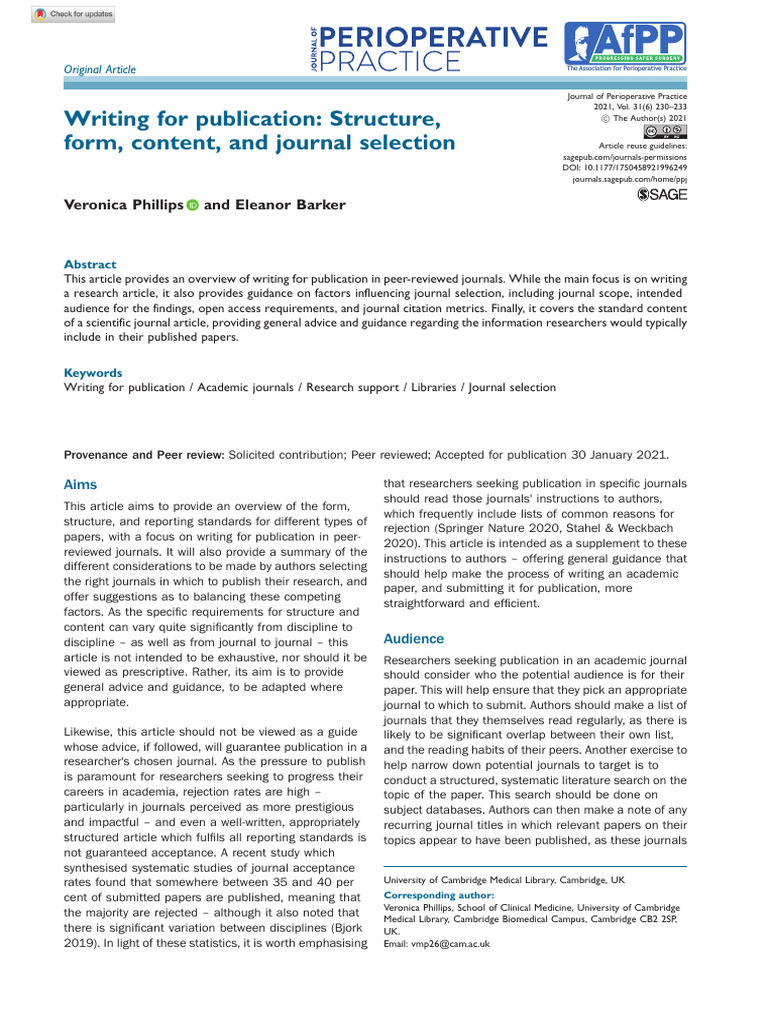 Writing For Publication Structure Form Content And Pdf Academic