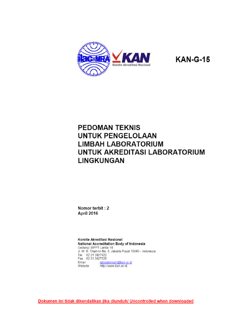 28. KAN-G-15 Tentang Pedoman Teknis Untuk Pengelolaan Limbah Laboratorium Untuk Akreditasi ...