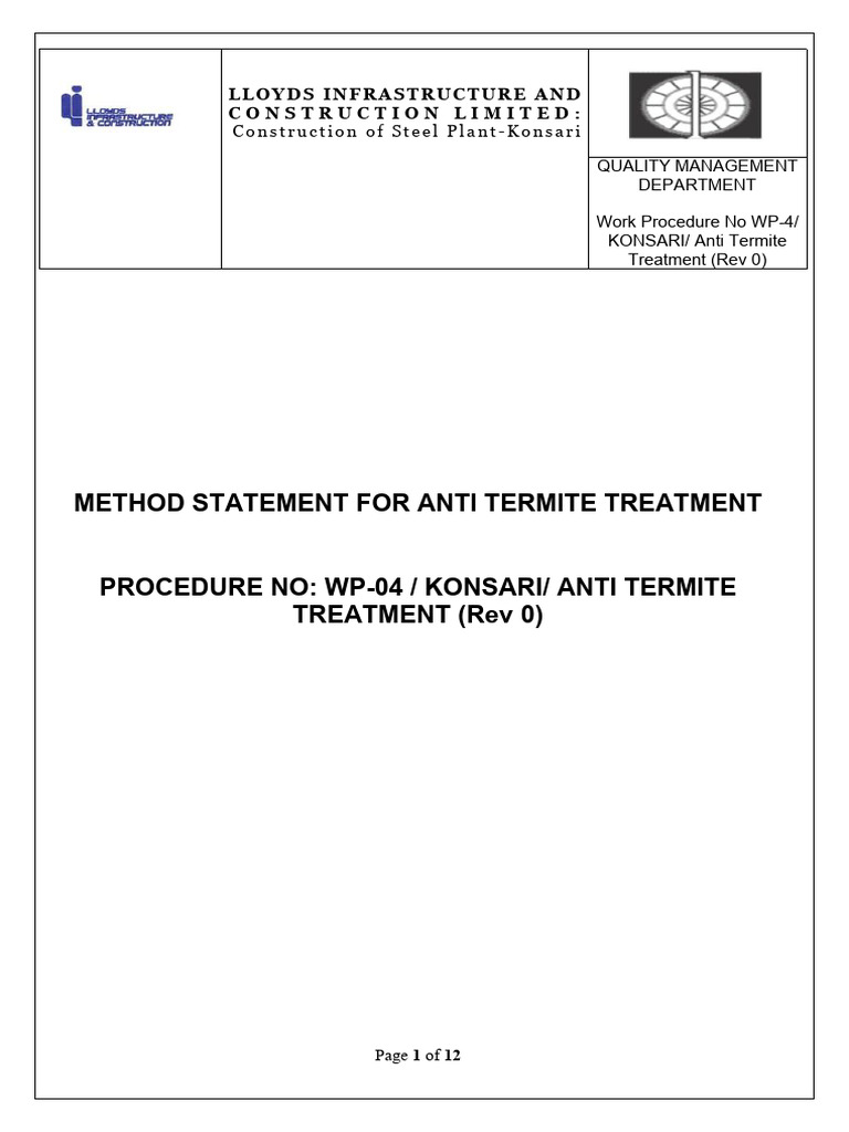 Konsari Steel Plant Anti-Termite Procedure | PDF | Specification ...
