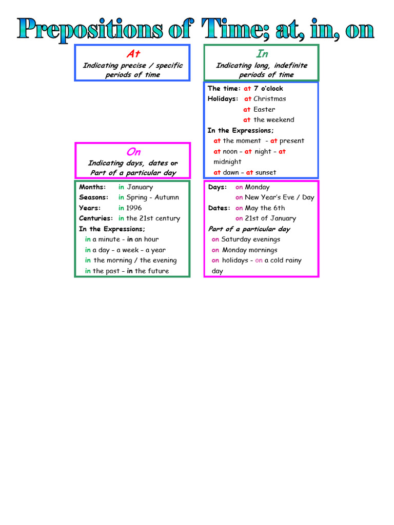 PREPOSITIONS OF TIME | PDF | Hour