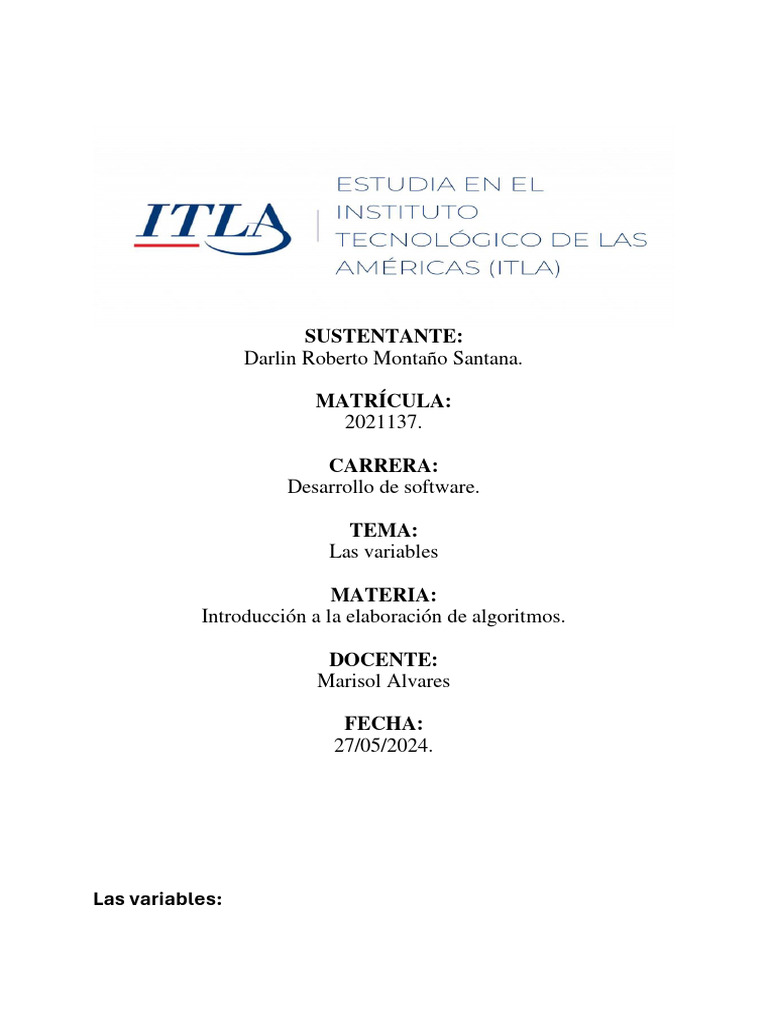 Las Variables | PDF | Lenguaje de programación | Variable (informática)