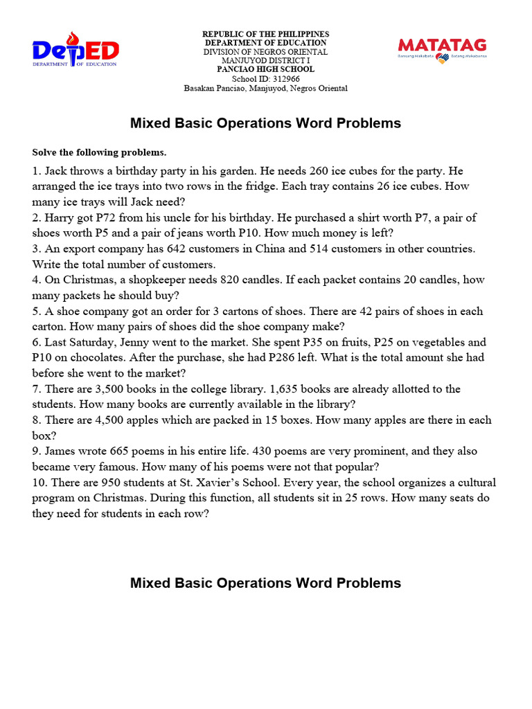 Numeracy Activity Pdf