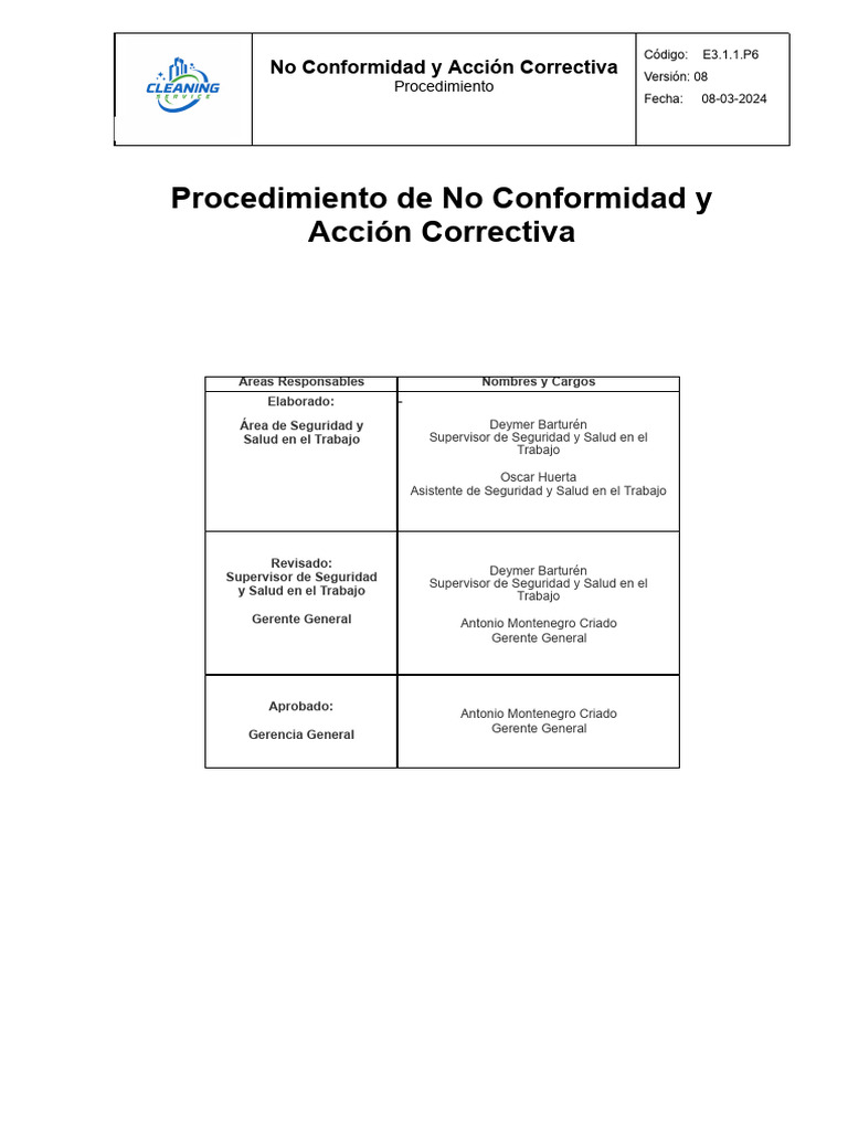 Procedimiento de No Conformidad y Accion Correctiva | PDF ...