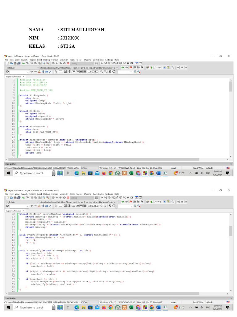 HUFFMAN CODING - SITI MAULUDIYAH - 23121030 - STI 2A - 11zon | PDF