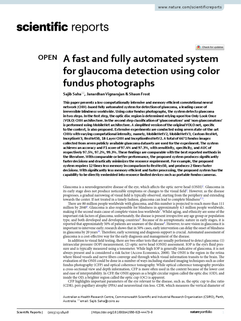 A Fast and Fully Automated System For Glaucoma Detection Using Color Fundus Photographs | PDF ...