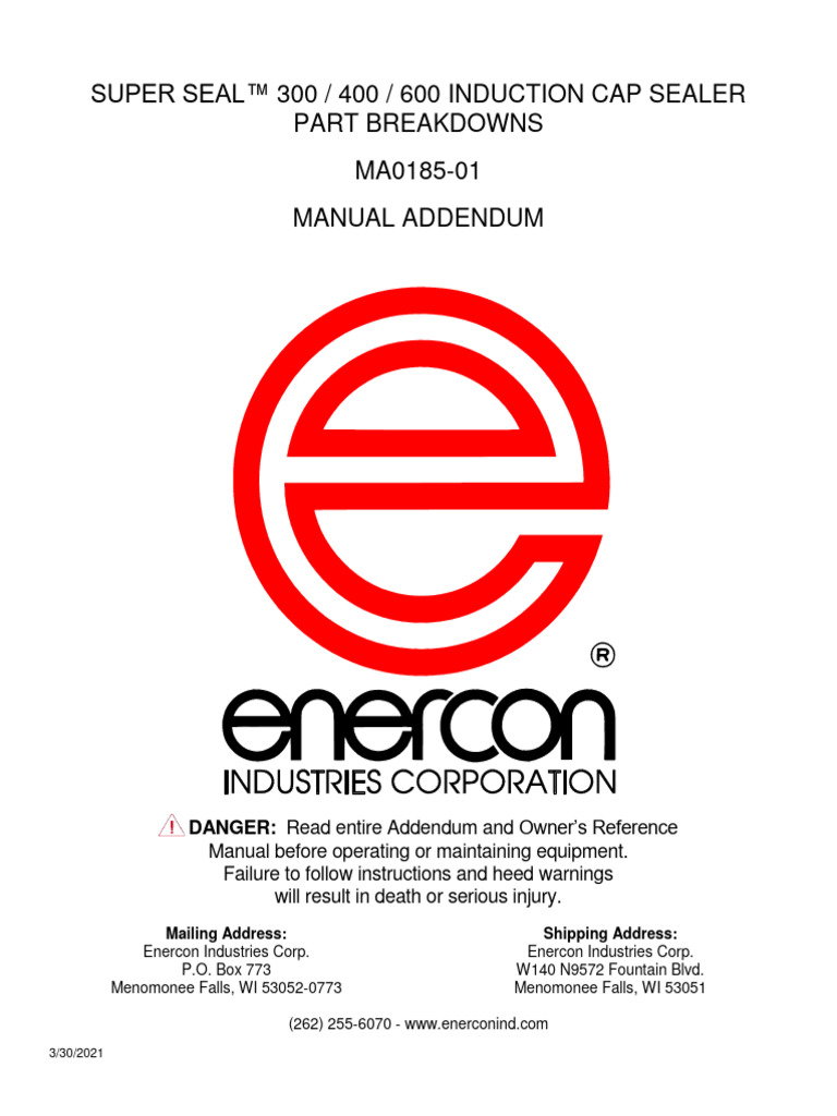 MA0185 01 Super Seal™ 300 400 600 Induction Cap Sealer Part Breakdown Rev B | PDF | Electrical ...