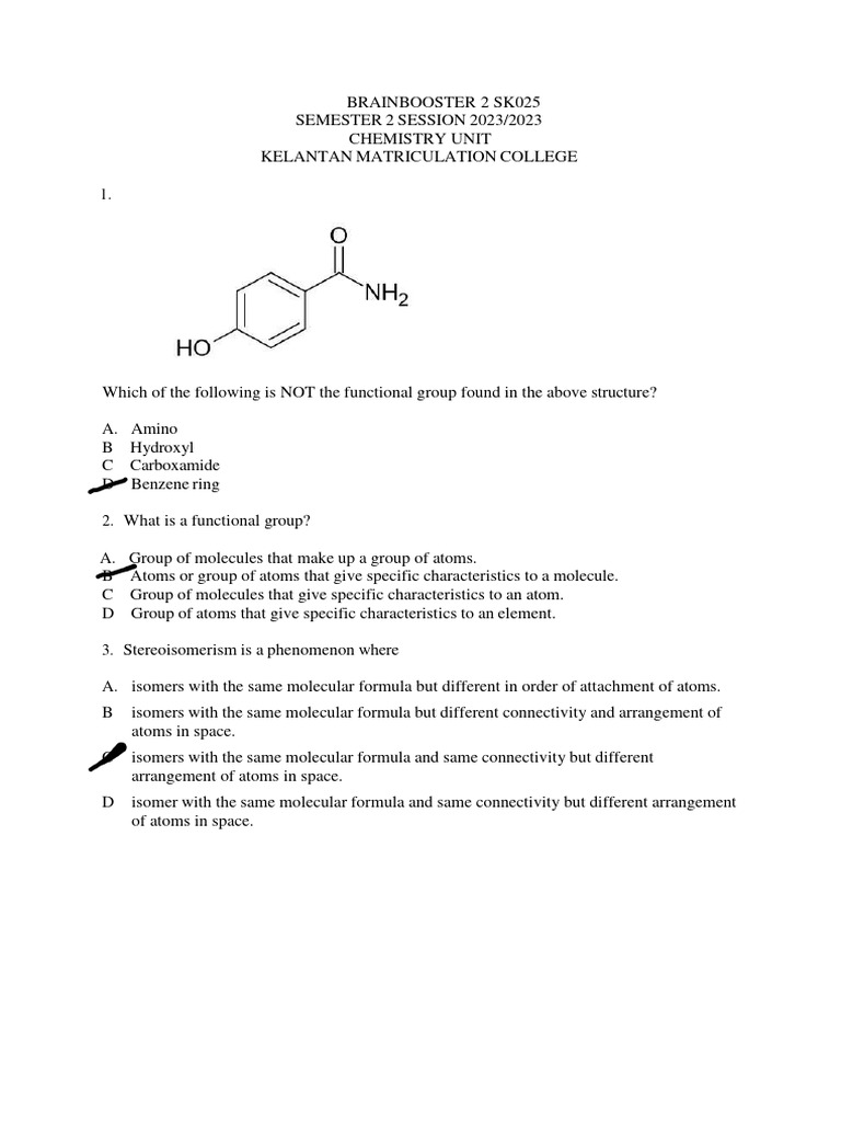 Chemistry Functional Groups & Isomerism Quiz | PDF | Isomer | Aromaticity