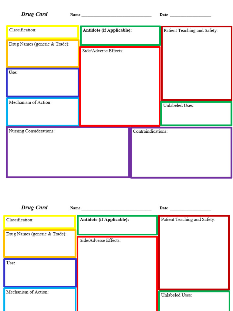 Comprehensive Drug Card Template | PDF | Adverse Effect | Drugs