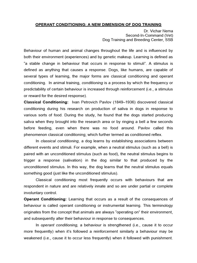 Operant Conditioning- A New Dimension of Dog Training | PDF | Classical ...