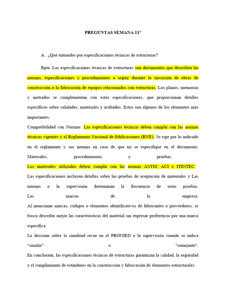 Preguntas de La Semana 11 | PDF | Hormigón | Cemento
