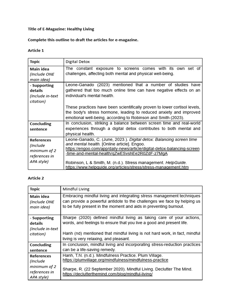Healthy Living E-Magazine Outline | PDF | Preventive Healthcare | Foods