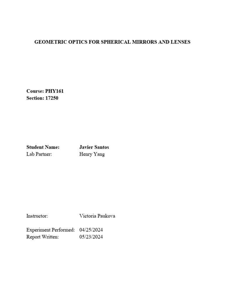 Phy161 Lab Report 11 | PDF | Optics | Mirror