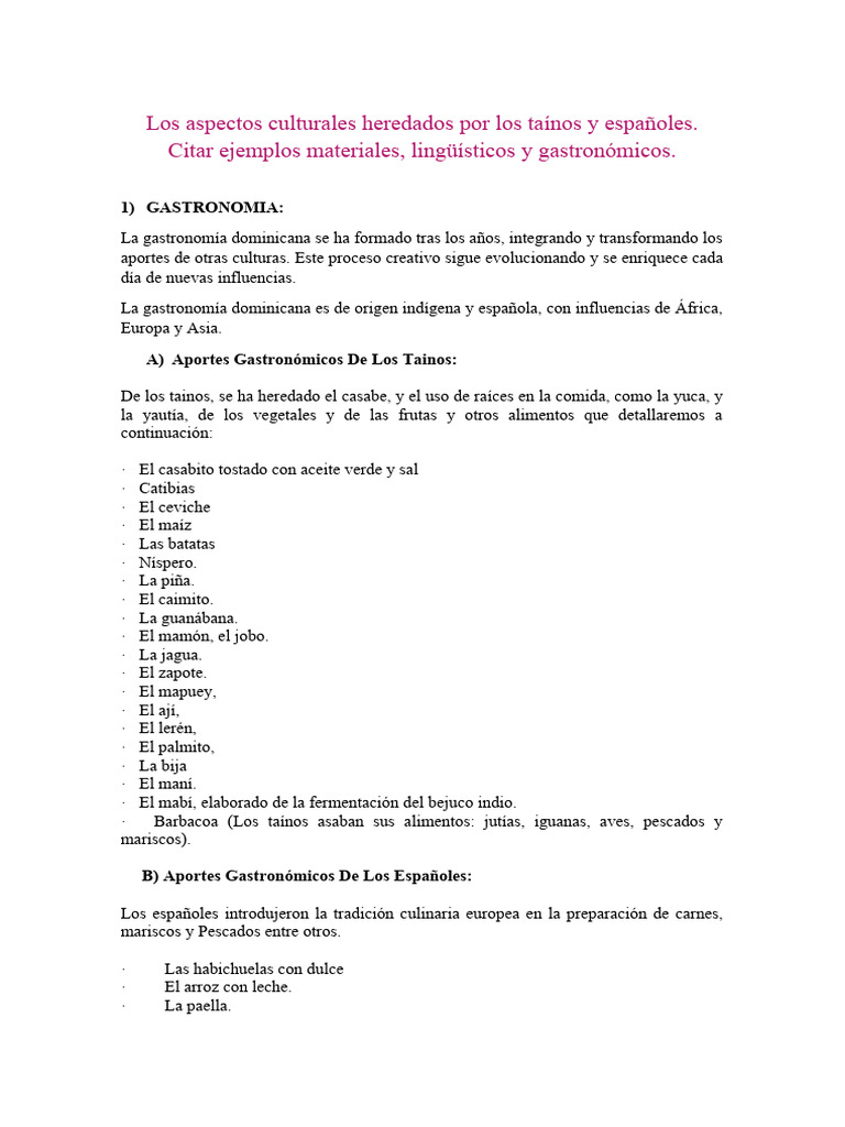 Aspectos Heredados de Los Tainos y Españoles | PDF | Ciencias sociales ...