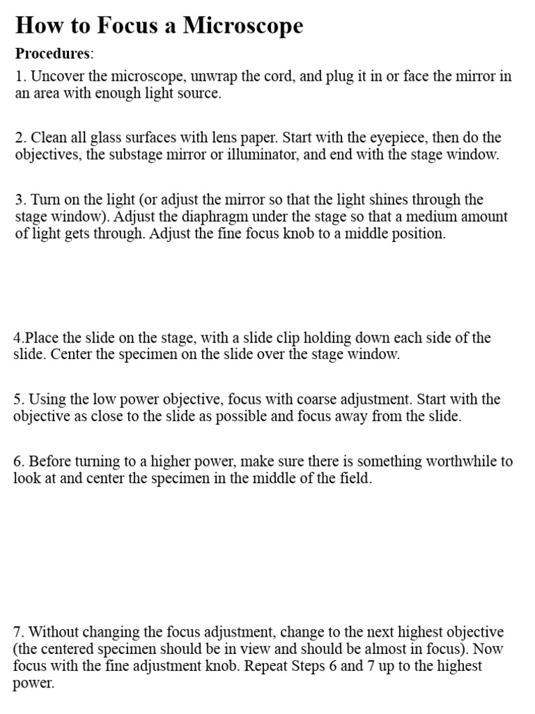How To Focus A Microscope | PDF | Microscopy | Laboratory Equipment