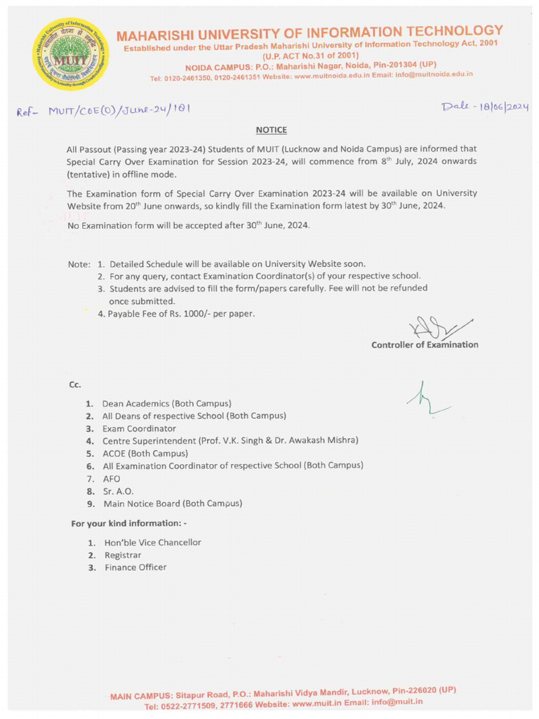 Special Carry Over July 2023-24 | PDF