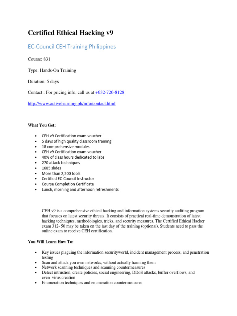 Certified Ethical Hacking v9: EC-Council CEH Training Philippines | PDF | Denial Of Service ...