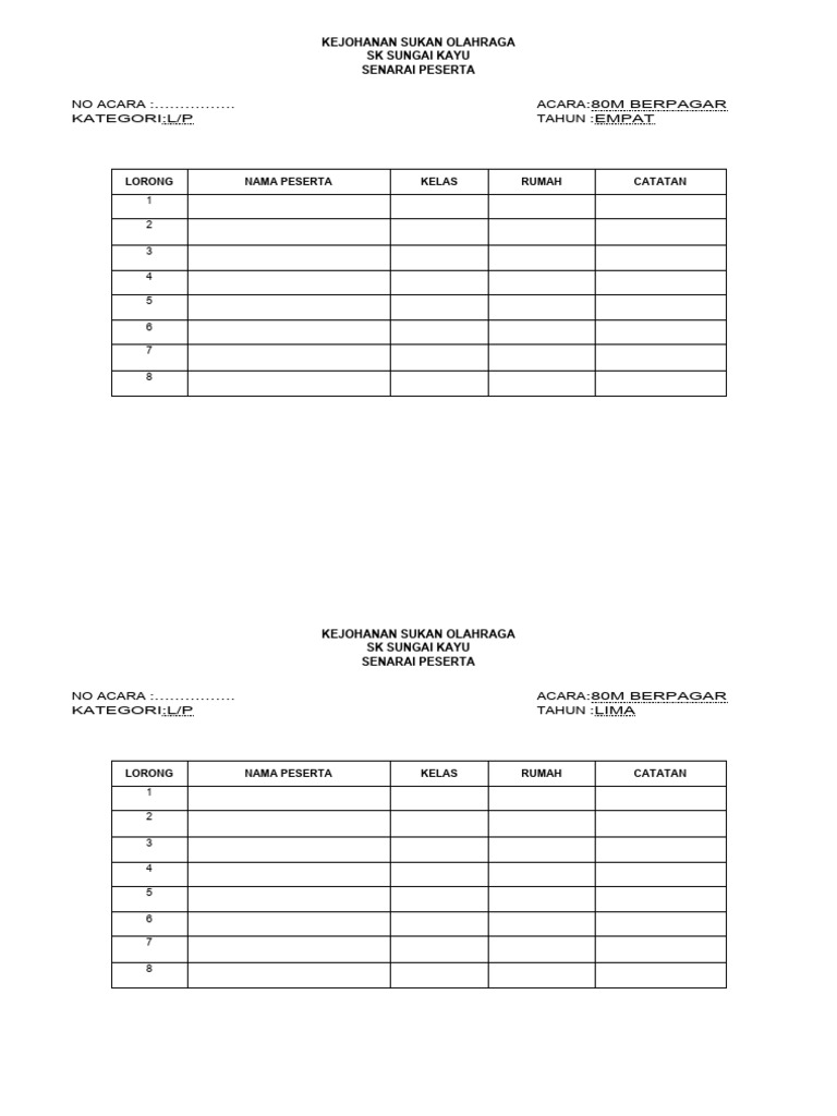 Borang Penyelia Peserta | PDF | Olahraga & Rekreasi