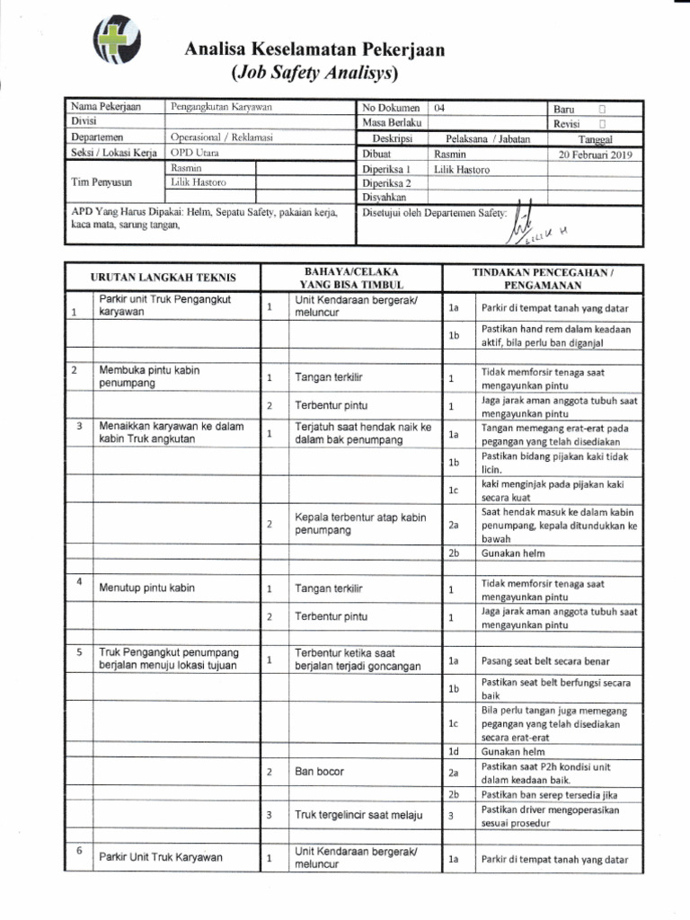 JSA Angkutan Karyawan | PDF
