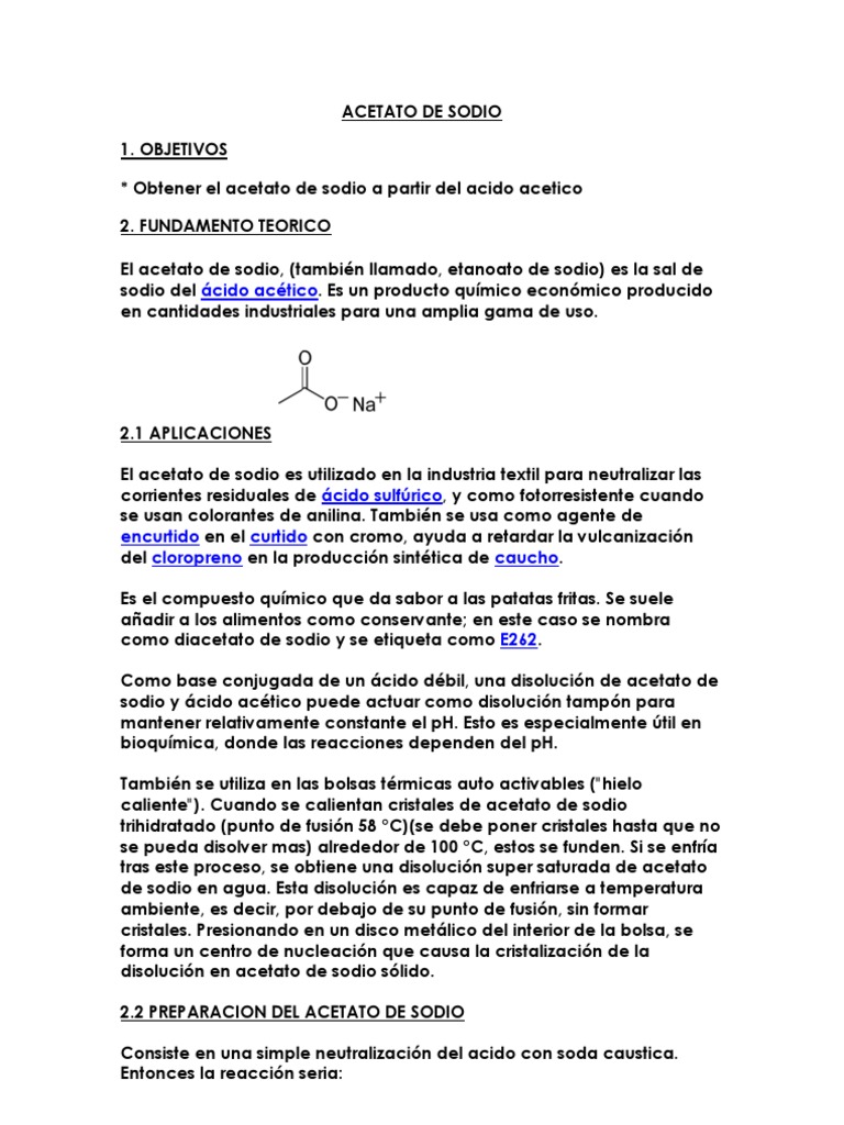 Acetato de Sodio | PDF | Compuestos de hidrógeno | Elementos químicos