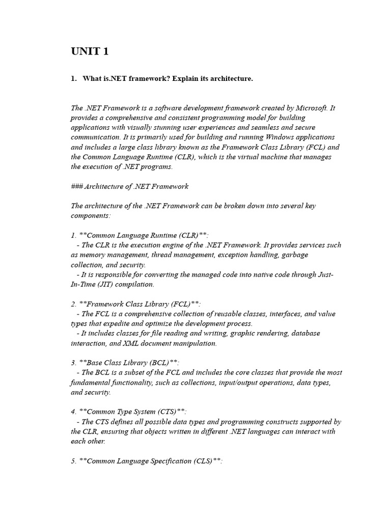 Unit 1 | PDF | .Net Framework | Class (Computer Programming)