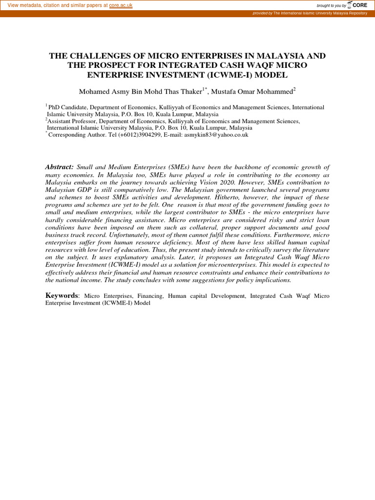 The Challenges of Micro Enterprises in Malaysia and The Prospect For ...