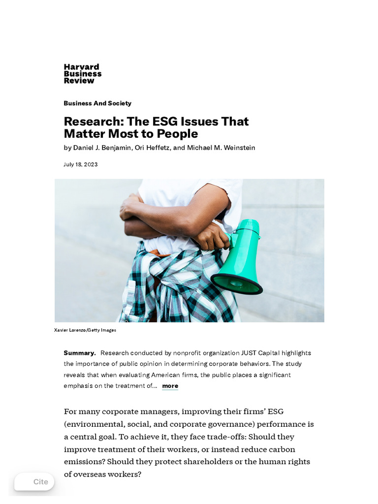 2023 - HBR - Benjamin - The ESG Issues That Matter Most To People | PDF ...