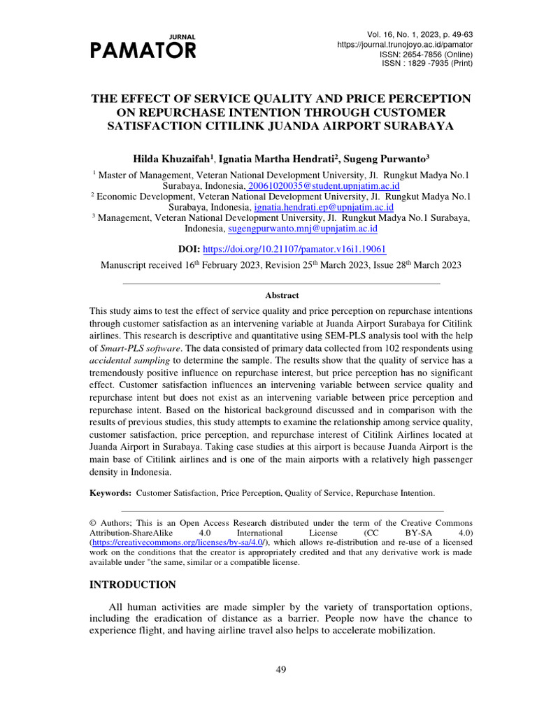Service Quality & Price Impact on Citilink Repurchase | PDF ...