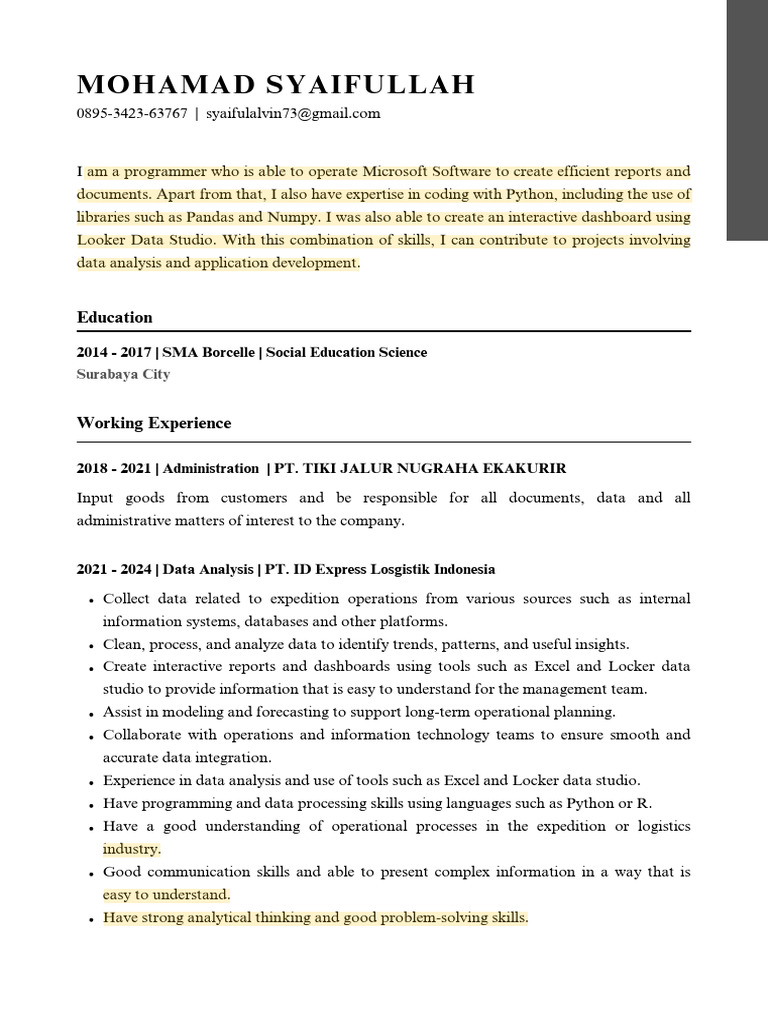 cv.MOHAMAD SYAIFULLAH_copy | PDF