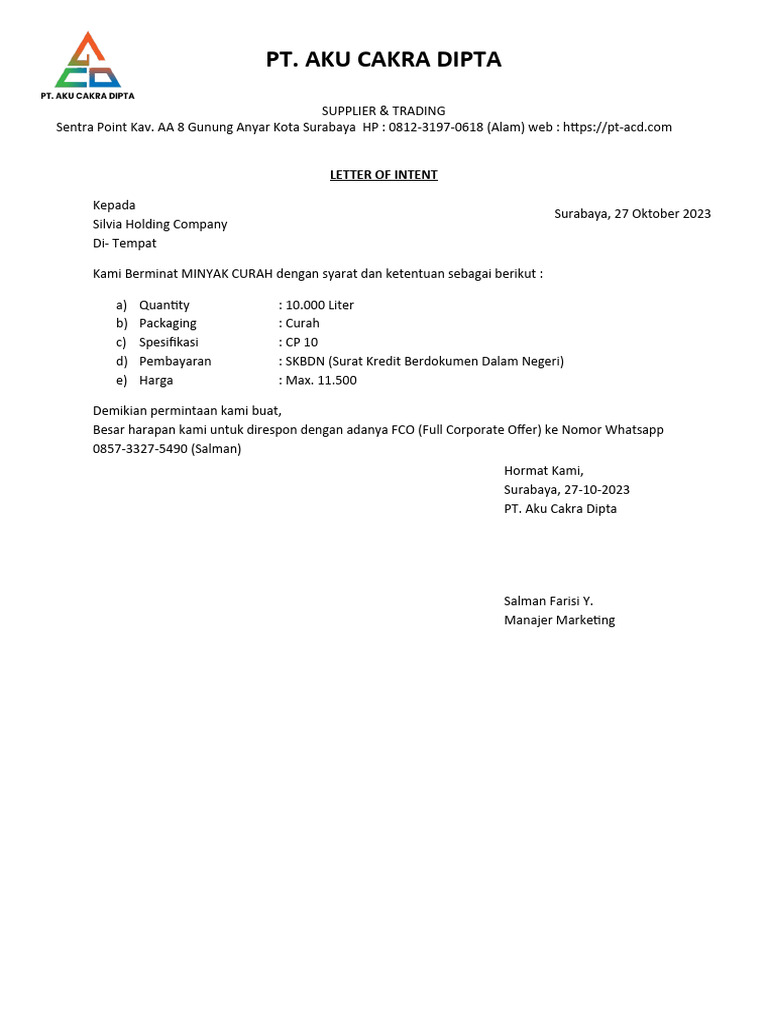 LOI Silvia Holding Group | PDF