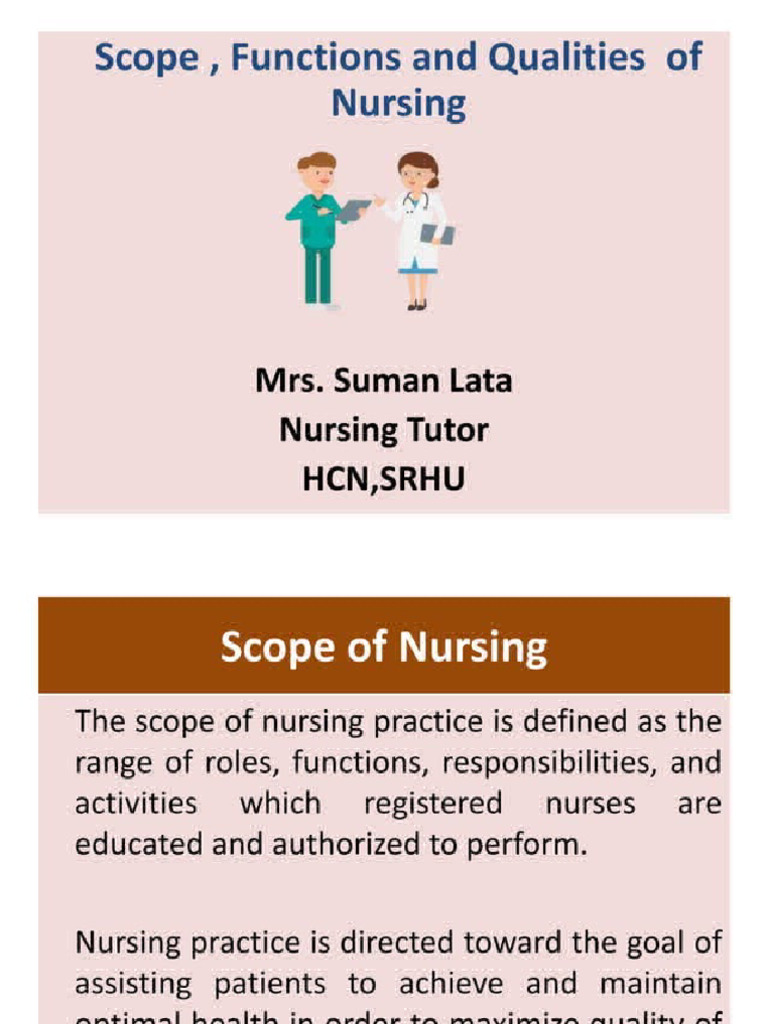 Scope, Functions, Qualities of Nursing - PPTX - 20240513 - 102111 | PDF