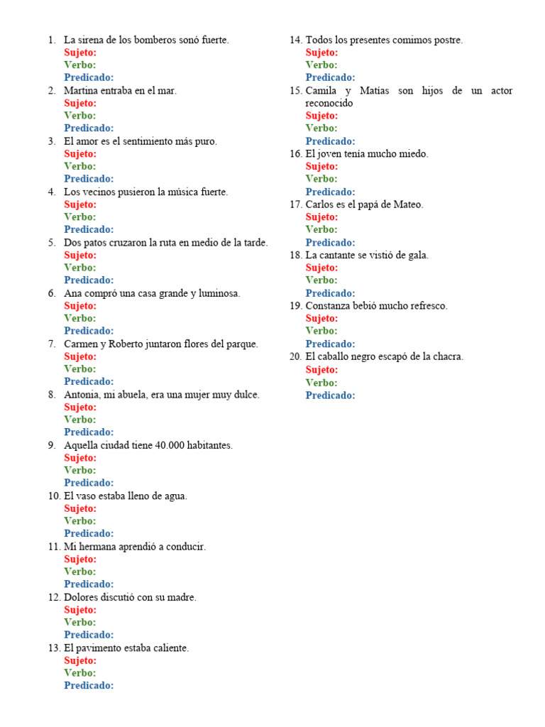 Oraciones Sujeto, Verbo y Predicado | PDF | Predicado (Gramática ...