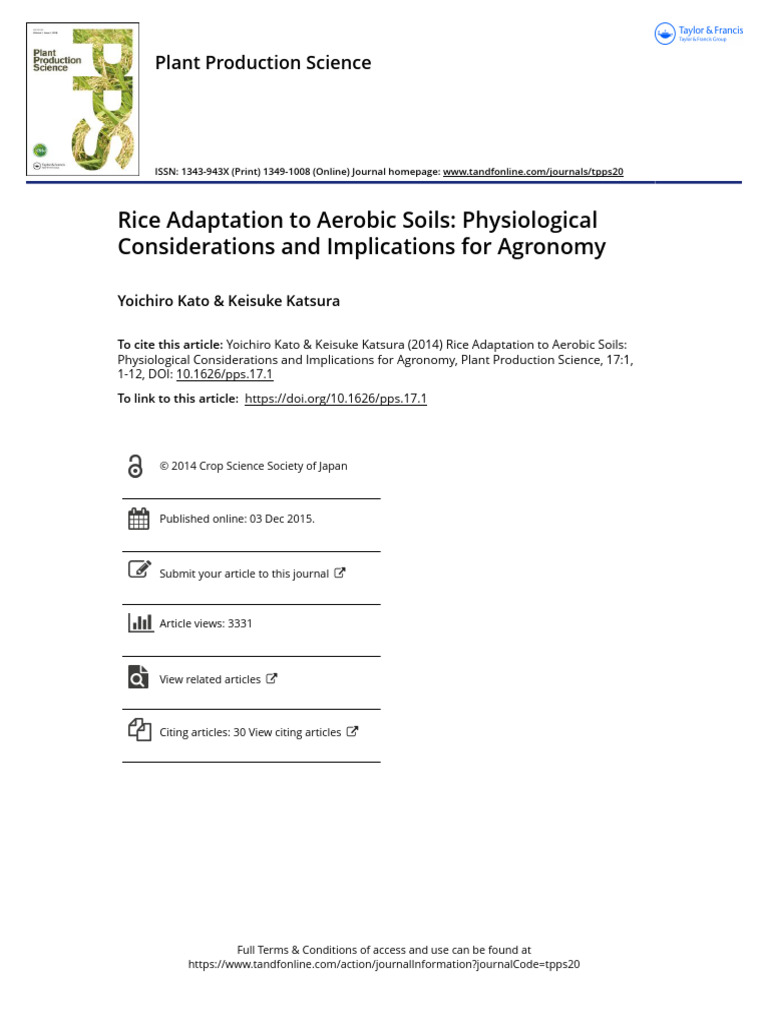 Rice Adaptation To Aerobic Soils Physiological Considerations and ...
