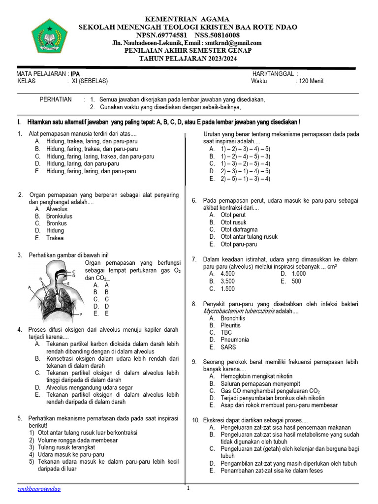 Soal PAT Biologi Kelas XI V2 - WWW - Kherysuryawan.id | PDF | Sains & Matematika