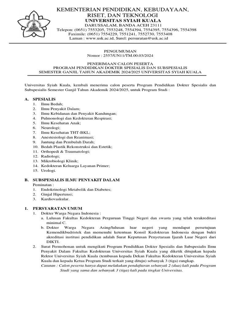 Pengumuman Pendaftaran Cama PPDS Ganjil 2024 | PDF