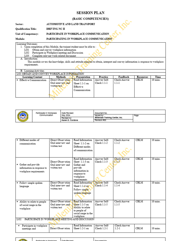 Session Plan 1 | PDF | Information | Communication