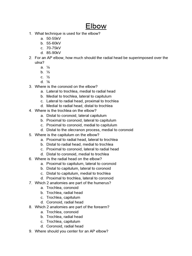 CAMRT - Elbow | PDF | Elbow | Anatomical Terms Of Motion