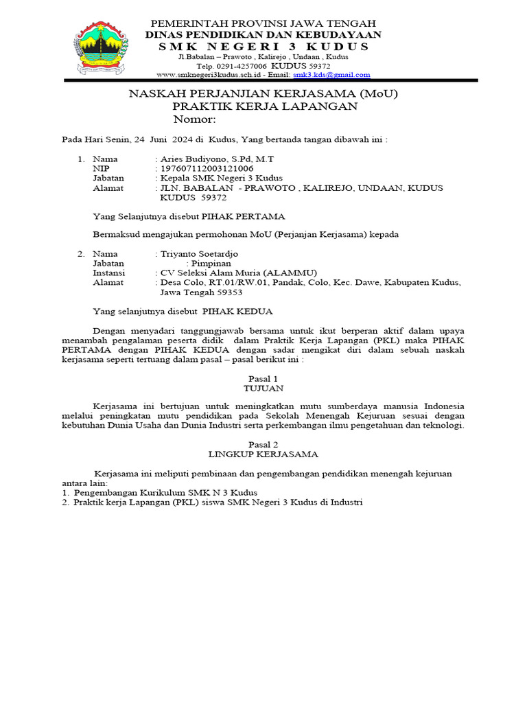 3 MoU PKL APHP 2024 - CV Seleksi Alam Muria (ALAMMU) | PDF | Karier & Perkembangan | Bisnis