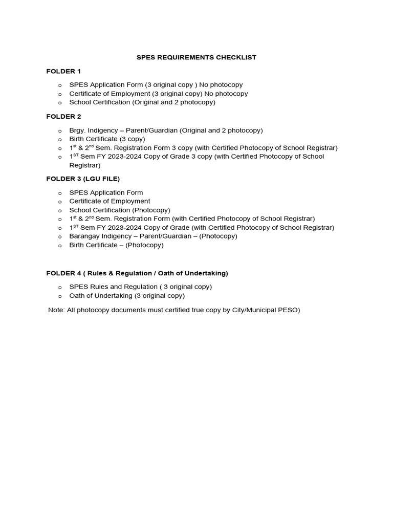 New SPES Checklist | PDF