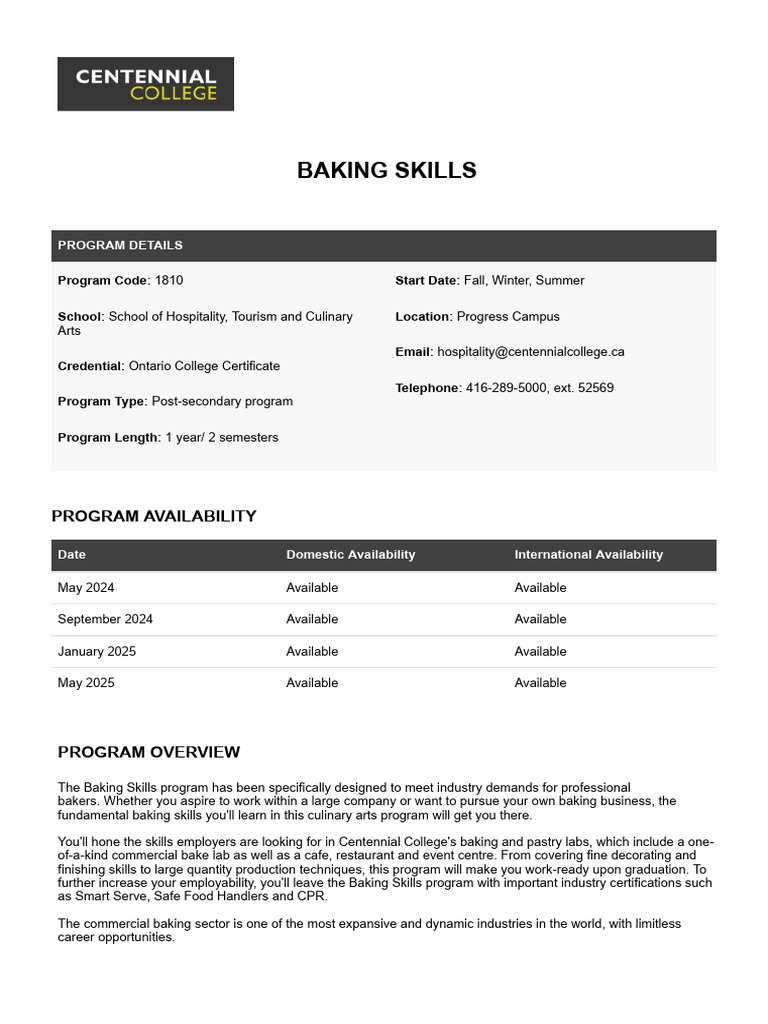 Baking Skills - Centennial College | PDF | Baking