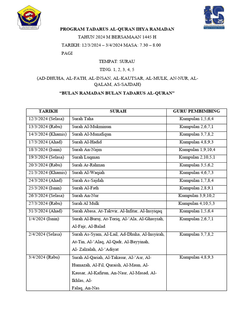 Program Tadarus Al-Quran 2024 | PDF