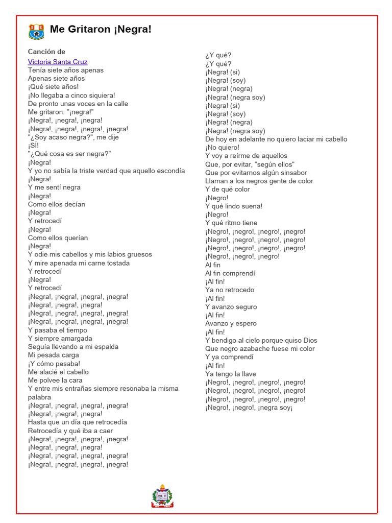 Me Gritaron Negra - Victoria Santa Cruz | PDF