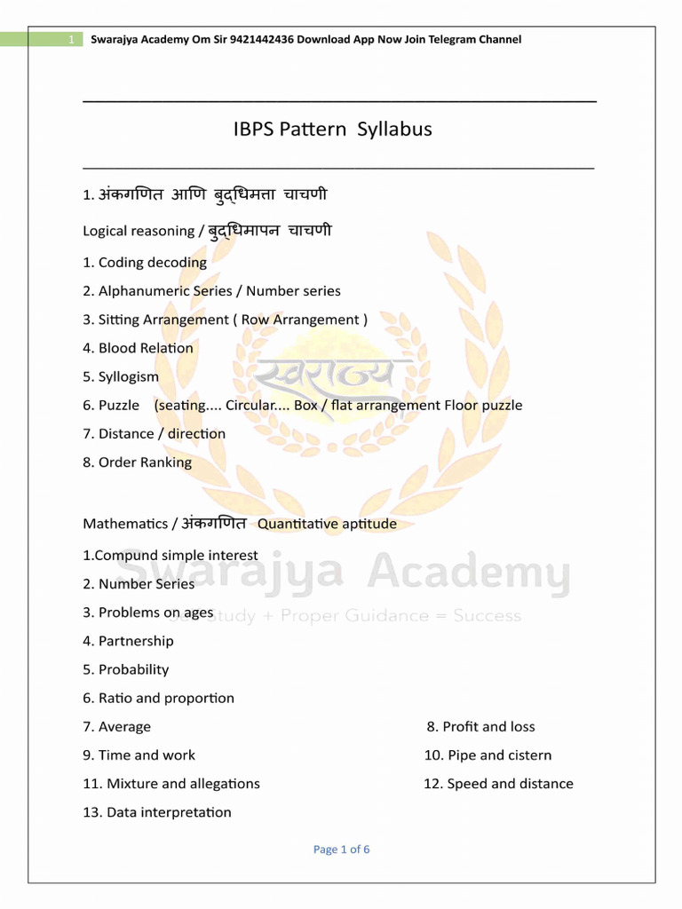 IBPS Pattern Syllabus Topics List | PDF