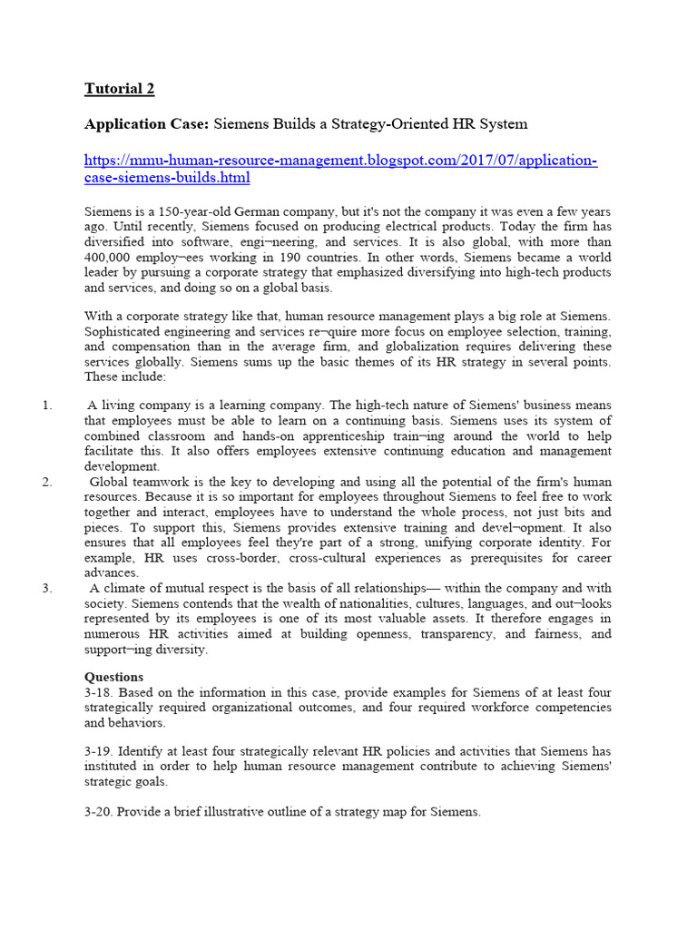 Week 4 - Siemens Builds A Strategy-Oriented HR System (Week 4) | PDF | Human Resource Management ...