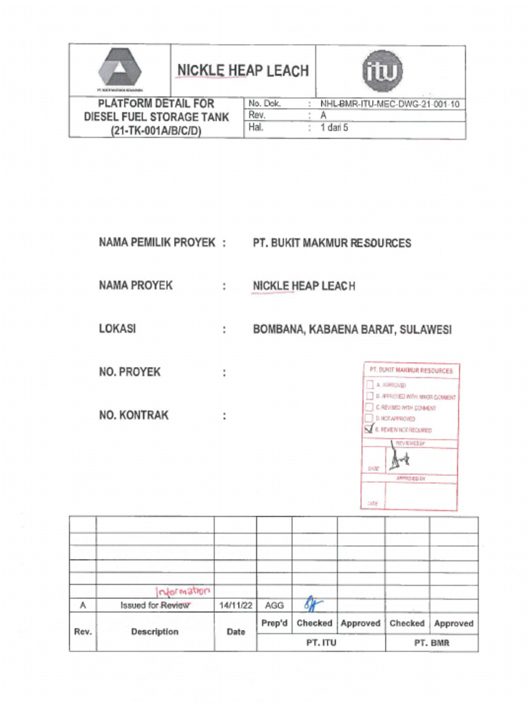 NHL-BMR-ITU-MEC-DWG-21-001-10 Platform Detail for Diesel Fuel Tank - ABCD | PDF