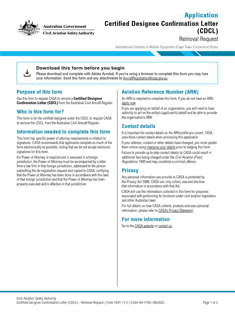 Certified Designee Confirmation Letter Removal Request Form 1541 | PDF ...
