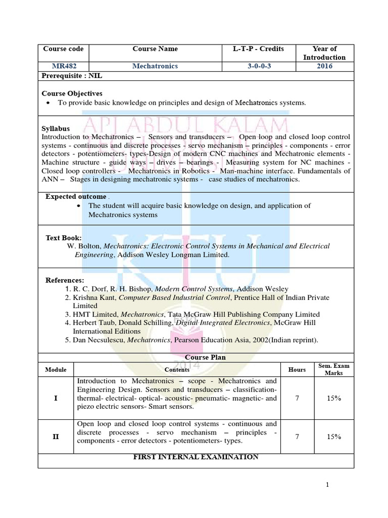 MR482 Mechatronics | PDF | Mechatronics | Sensor