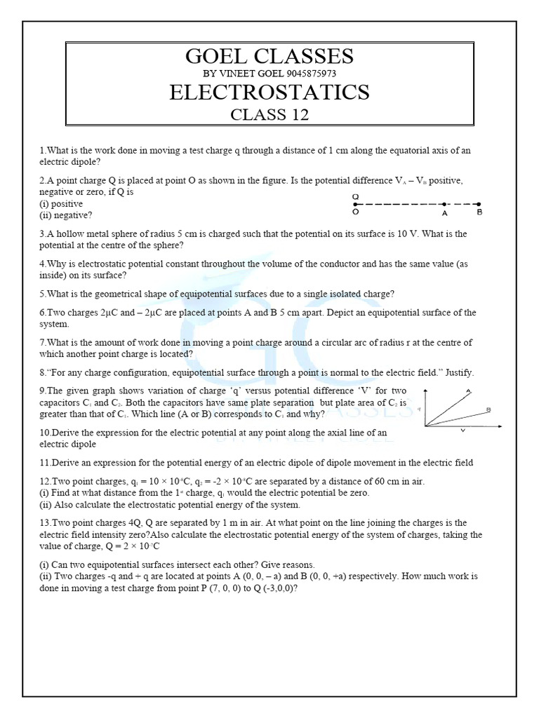 Assignment Electrostatics | PDF | Capacitor | Capacitance