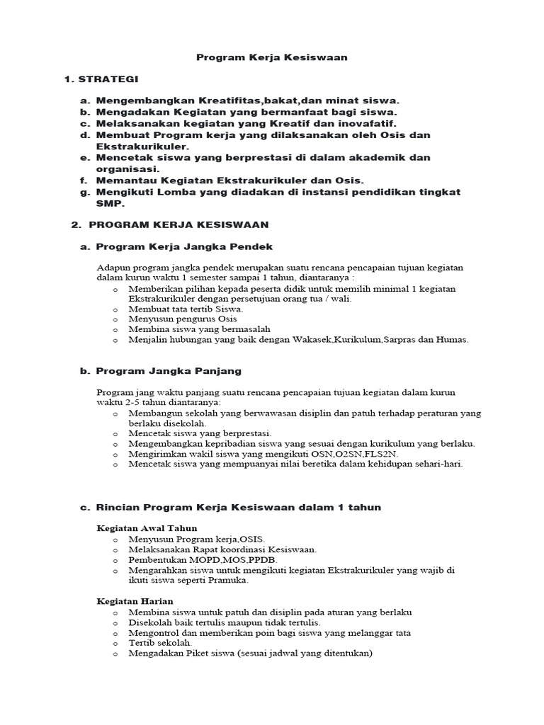 Program Kerja Kesiswaan | PDF