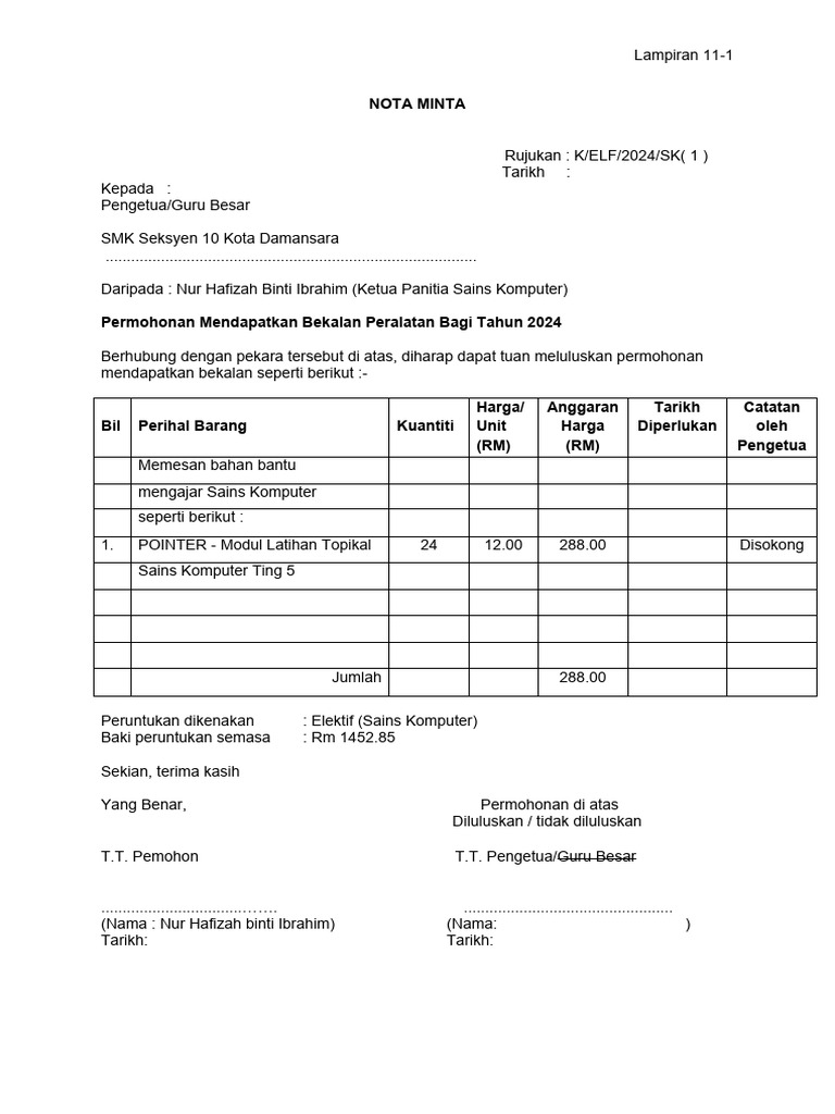 Nota Minta 2024 (Latest) | PDF
